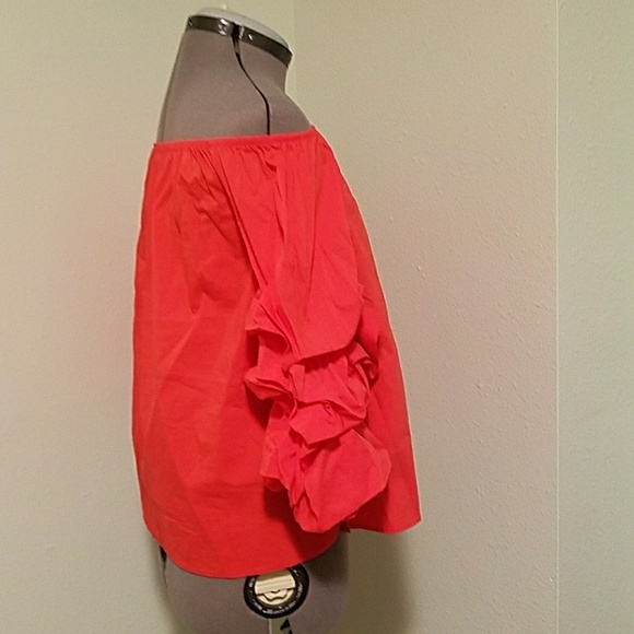 Zara | Tops | Zara Red Off The Shoulder Ruffle Sleeve | Poshmark